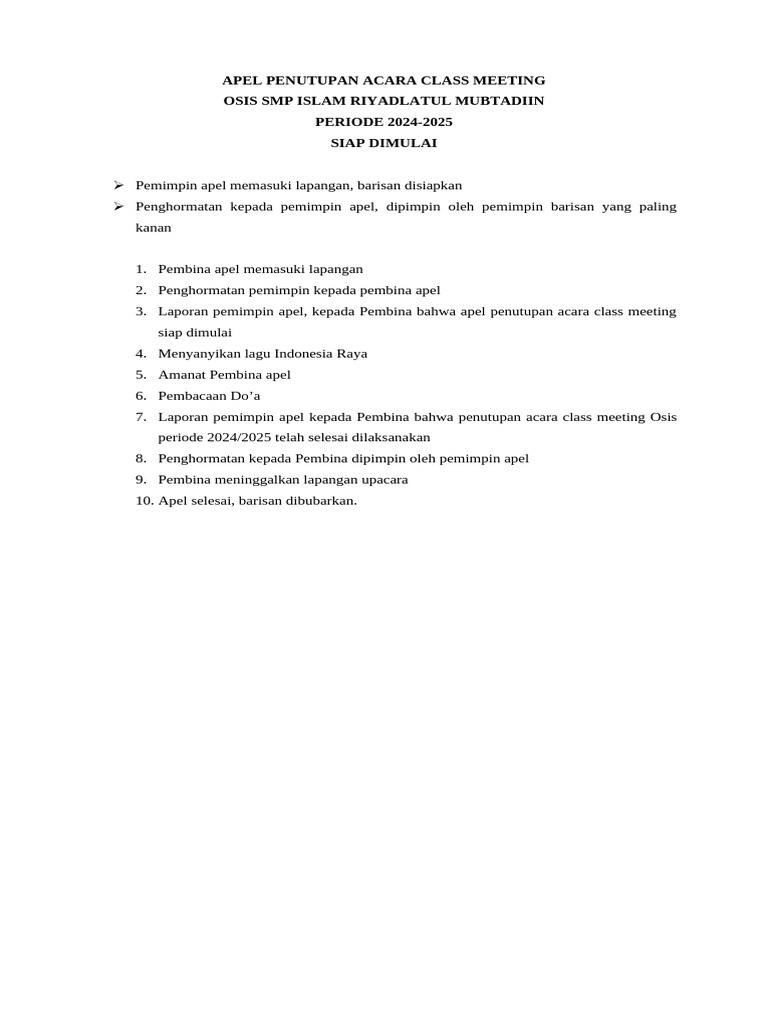 Susunan Acara Penutupan Class Meeting | PDF