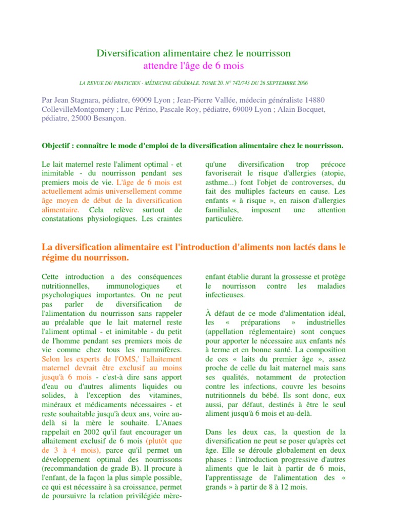 Diversification alimentaire du nourrisson | PDF | Allaitement | Nourrisson