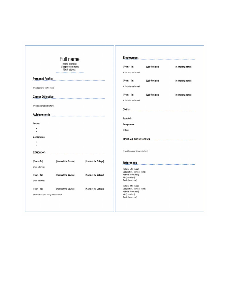 Free Printable Fill in Blank Resume Template 225886.Png | PDF