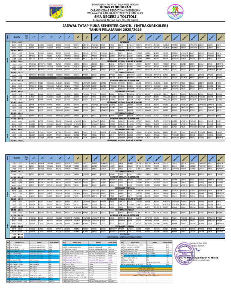 Jadwal Pelajaran 2025 2026 - Ganjil TH | PDF