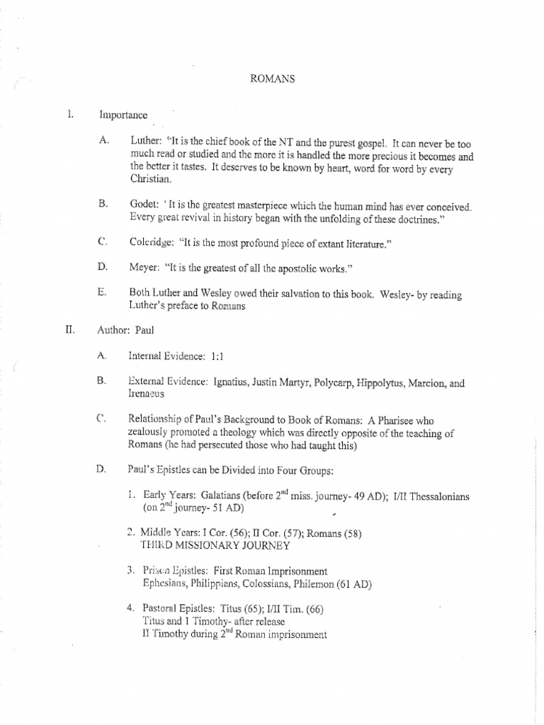 Romans Outline and Lecture Guide | PDF