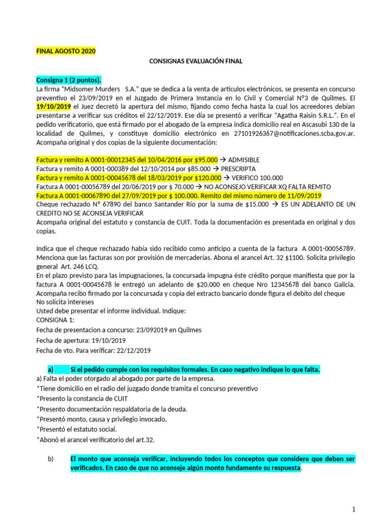 CYQ - FINALES Y TPS RESUELTOS Final | PDF | Pagos | Bancarrota