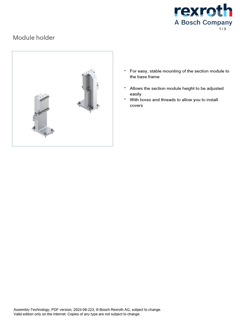 Module Holder: For Easy, Stable Mounting of The Section Module To The ...