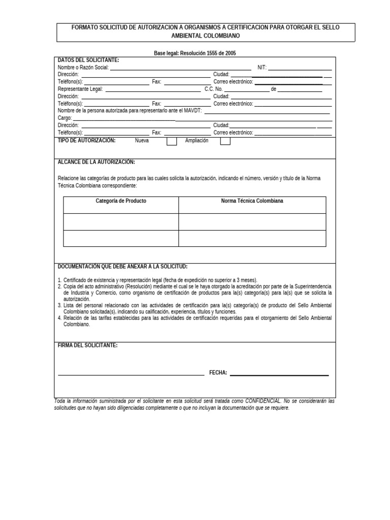 Solicitud Sello Ambiental Colombiano | PDF | Fax