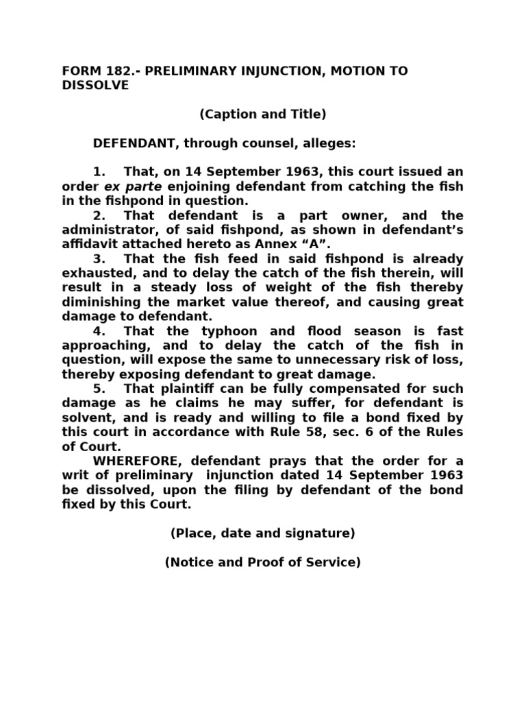 Form 0182 Preliminary Injunction, Motion To Dissolve | PDF