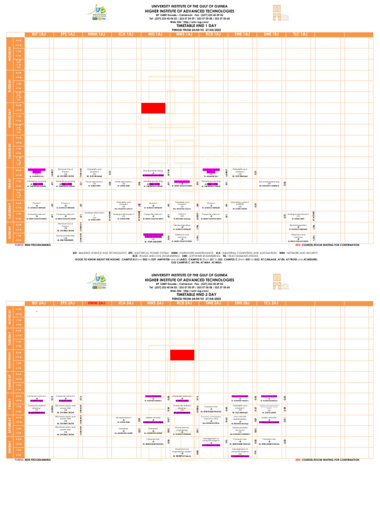 Timetable Day HND From 24-04 To 27-04-2025 | PDF | Electricity ...