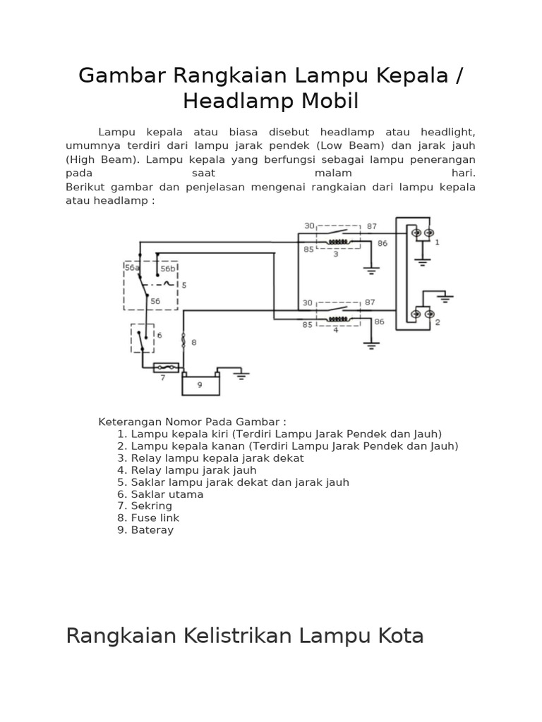 Rangkaian Lampu Kepala Mobil dan Fungsinya | PDF