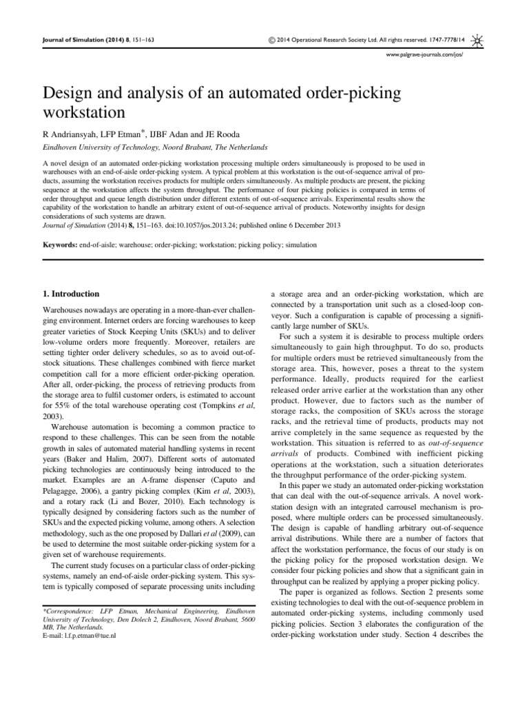 Design and Analysis of An Automated Order-Picking | PDF | Dynamic ...