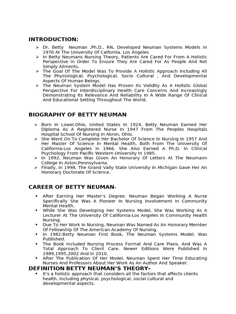 Betty Neuman's Holistic Nursing Model | PDF | Nursing | System