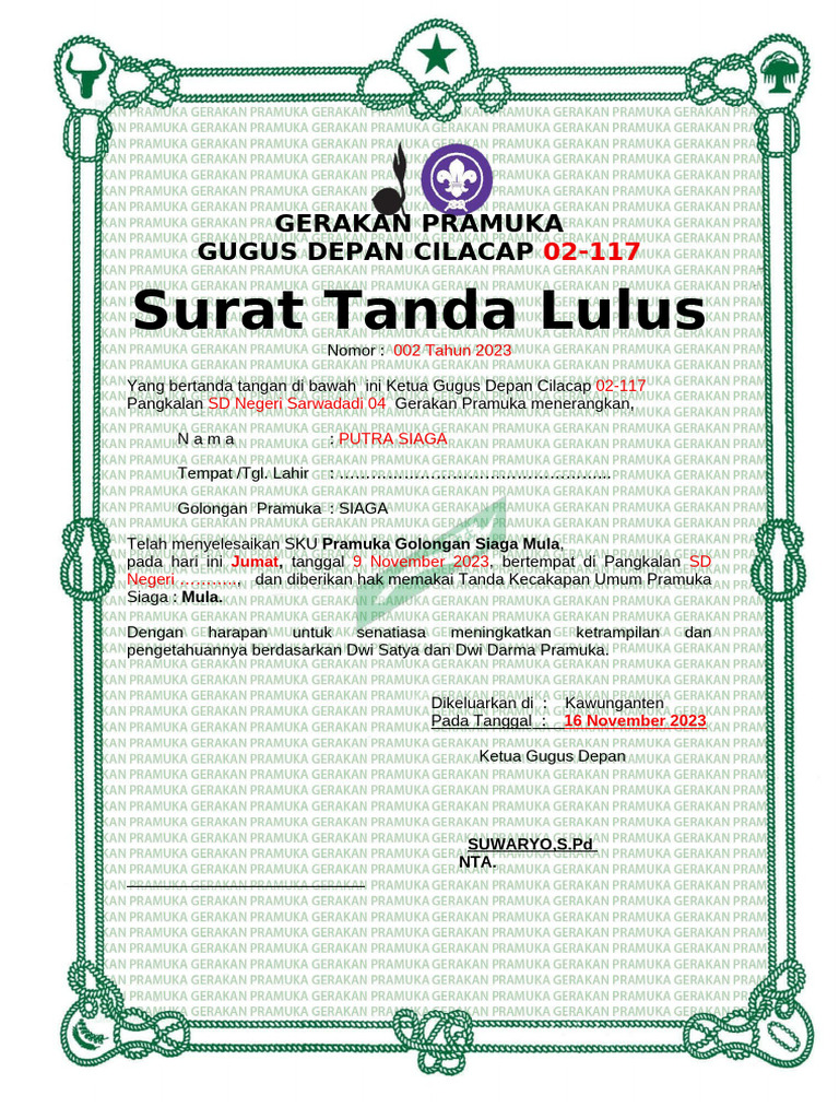 Surat Tanda Lulus - Siaga Mula | PDF