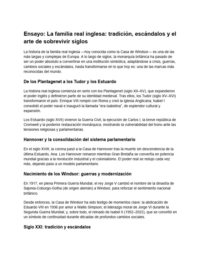 Ensayo - La Familia Real Inglesa - Tradición, Escándalos y El Arte de Sobrevivir Siglos | PDF ...