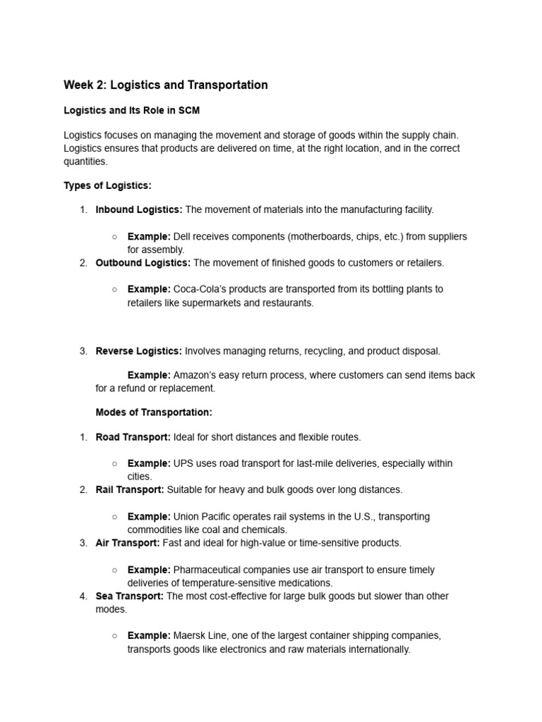 Week 2 - Logistics and Transportation | PDF | Logistics | Supply Chain ...
