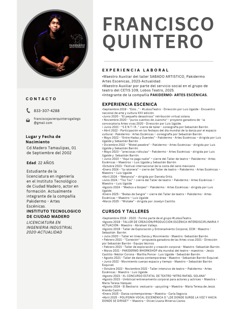 CV - Francisco Javier Quintero Gallegos | PDF | Las artes escénicas ...