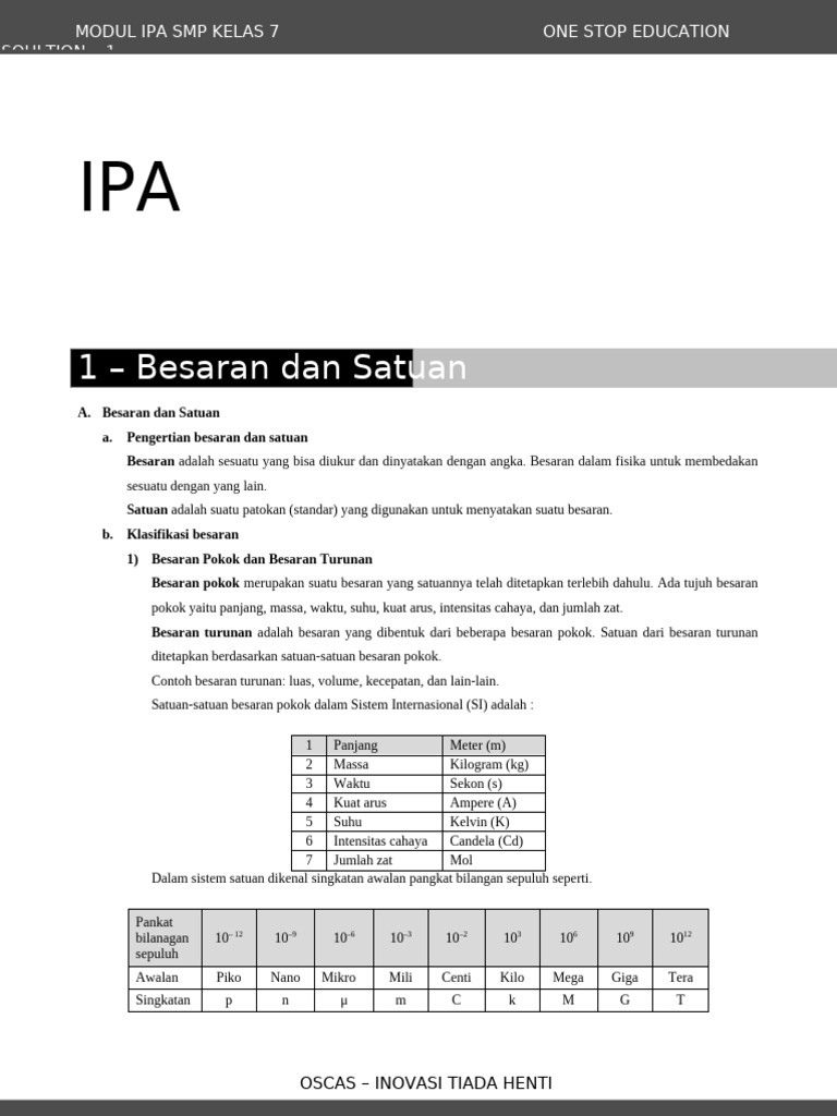 Modul IPA SMP: Besaran dan Satuan | PDF
