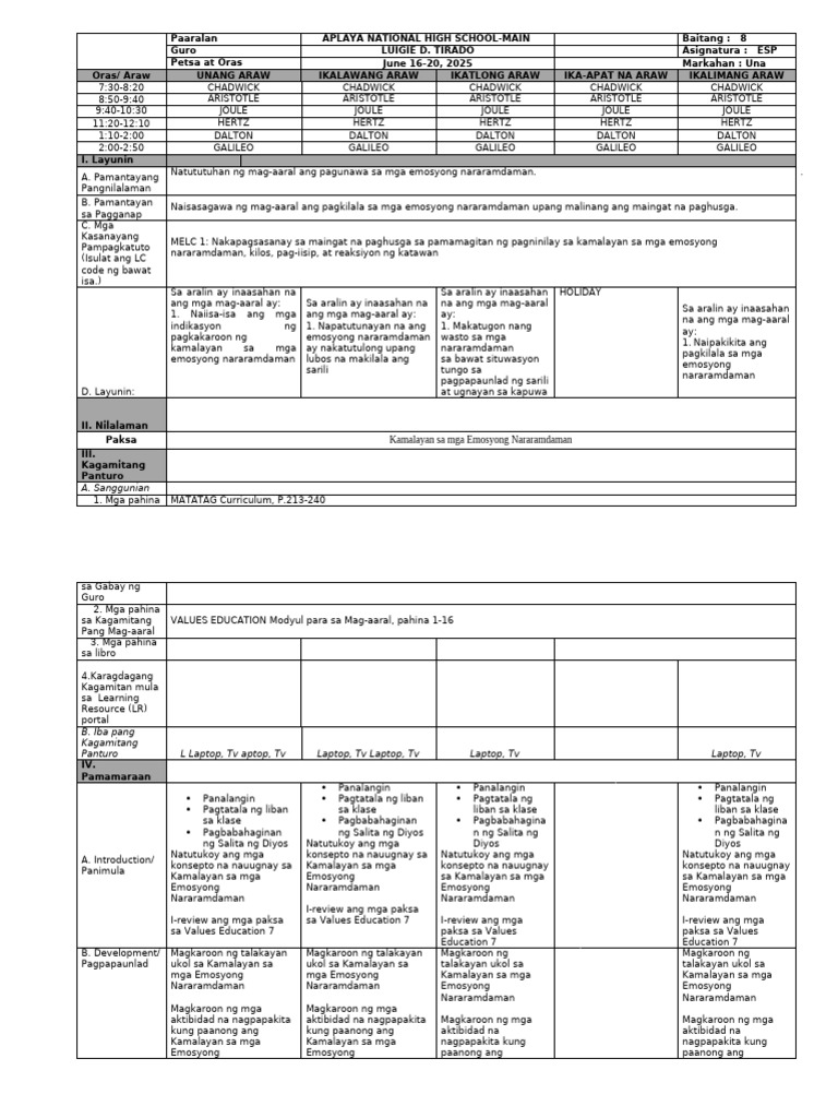 DLL EsP8 Q1 WEEK1 | PDF