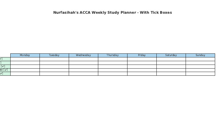ACCA Study Planner Template Colorful TickBox | PDF