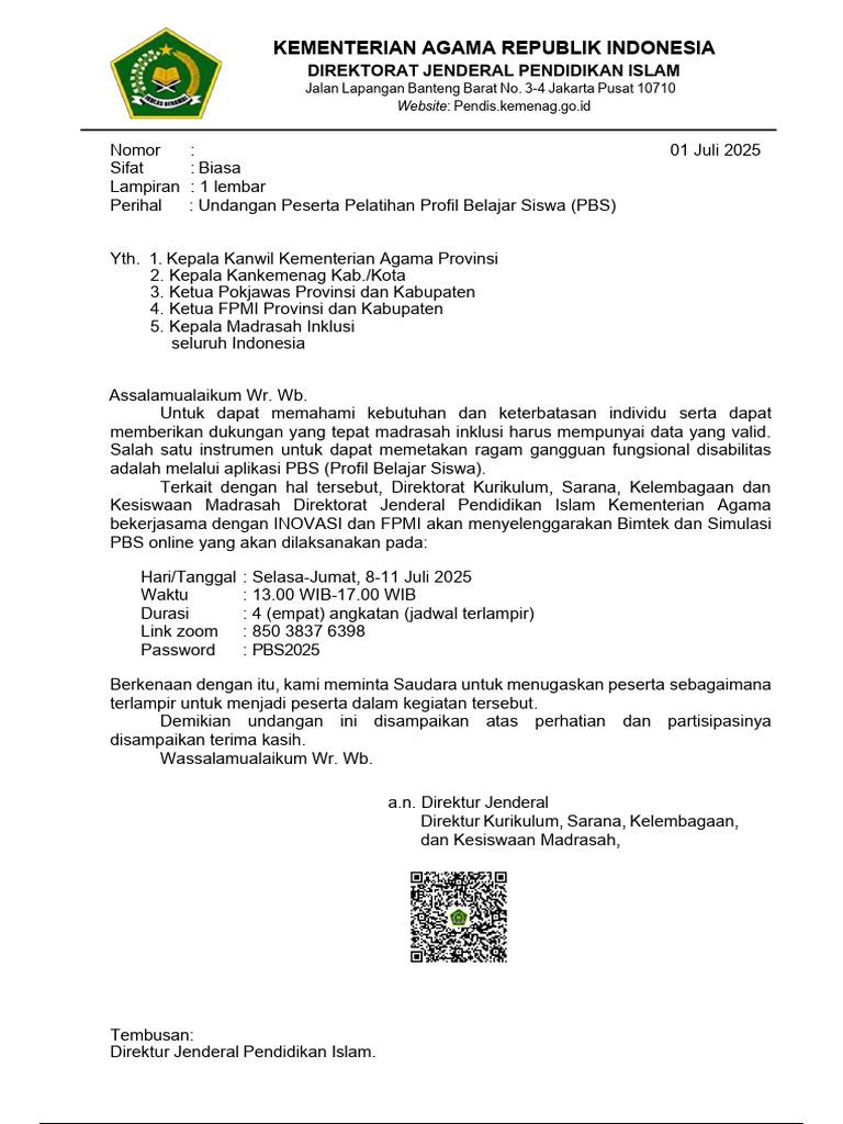 Undangan Bimtek Aplikasi PBS 2025 | PDF