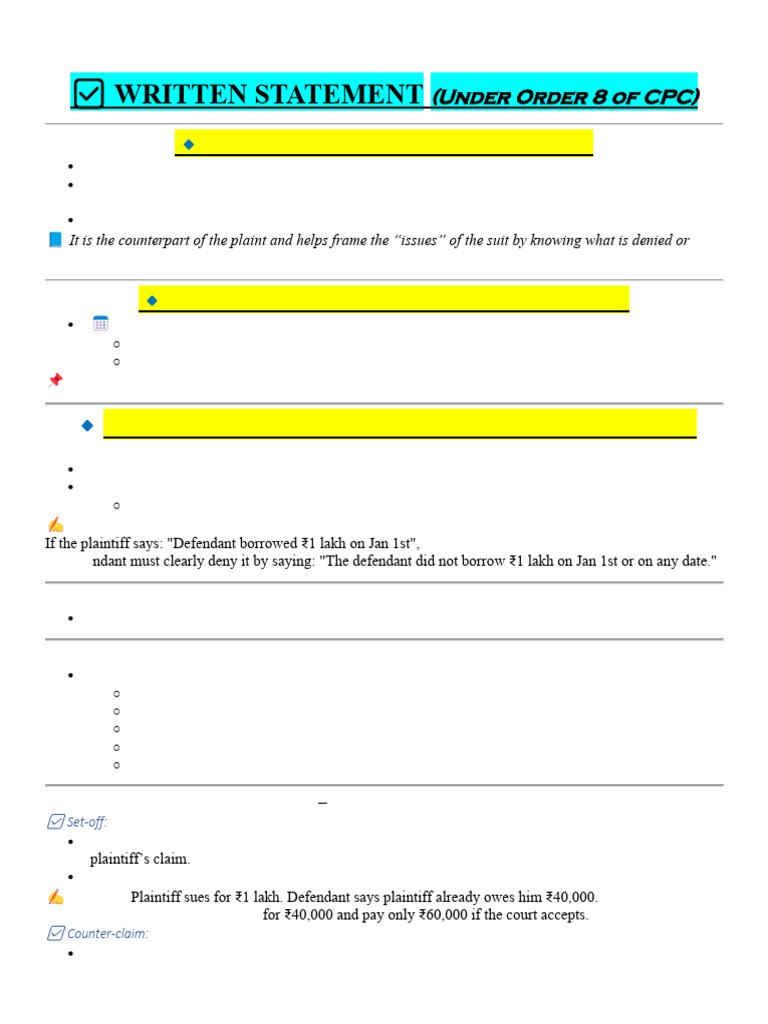 Written Statement Under CPC Explained | PDF | Lawsuit | Separation Of ...