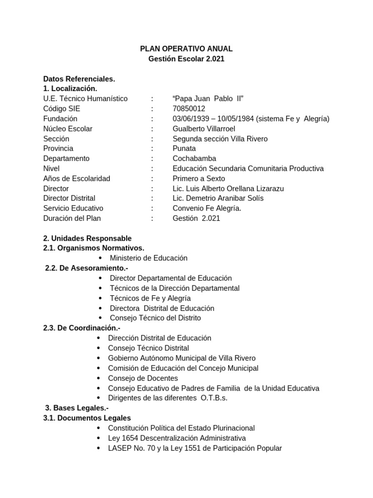 Plan Operativo Anual 2021 Educación Comunitaria | PDF | Maestros | Plan ...