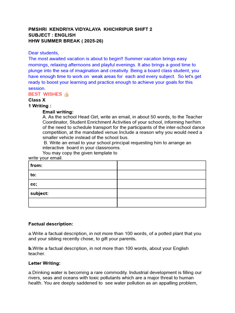 HHW X Eng Summer 2025-26 | PDF | Electric Vehicle | Pollution