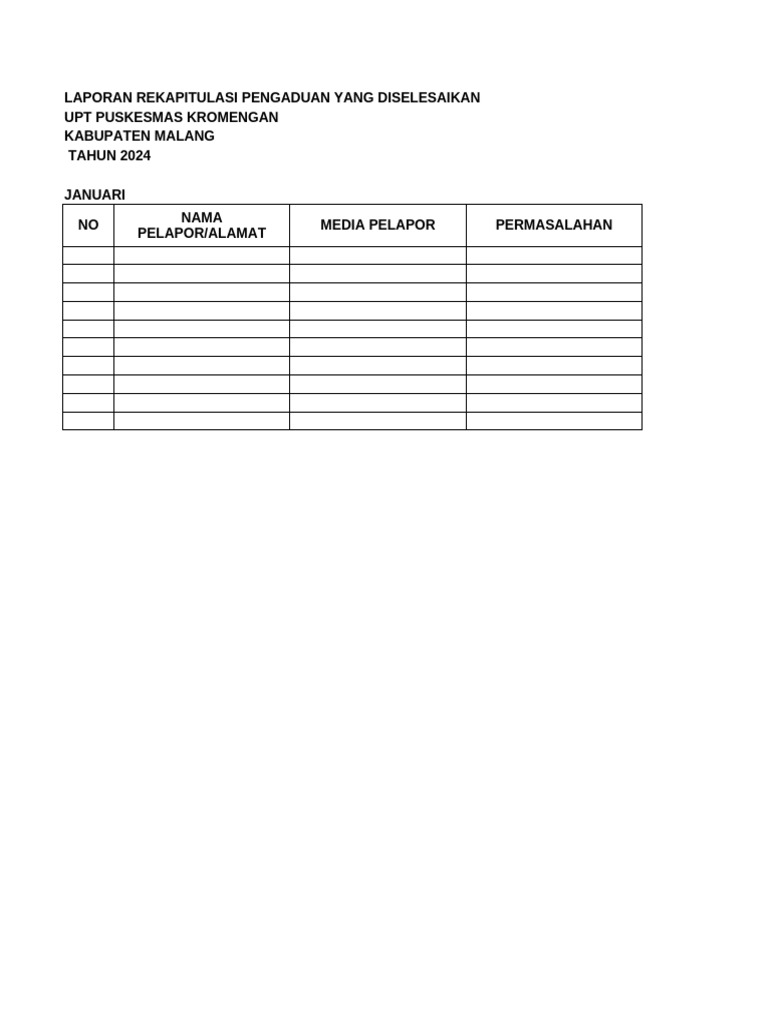 Form Rekapitulasi Pengaduan | PDF