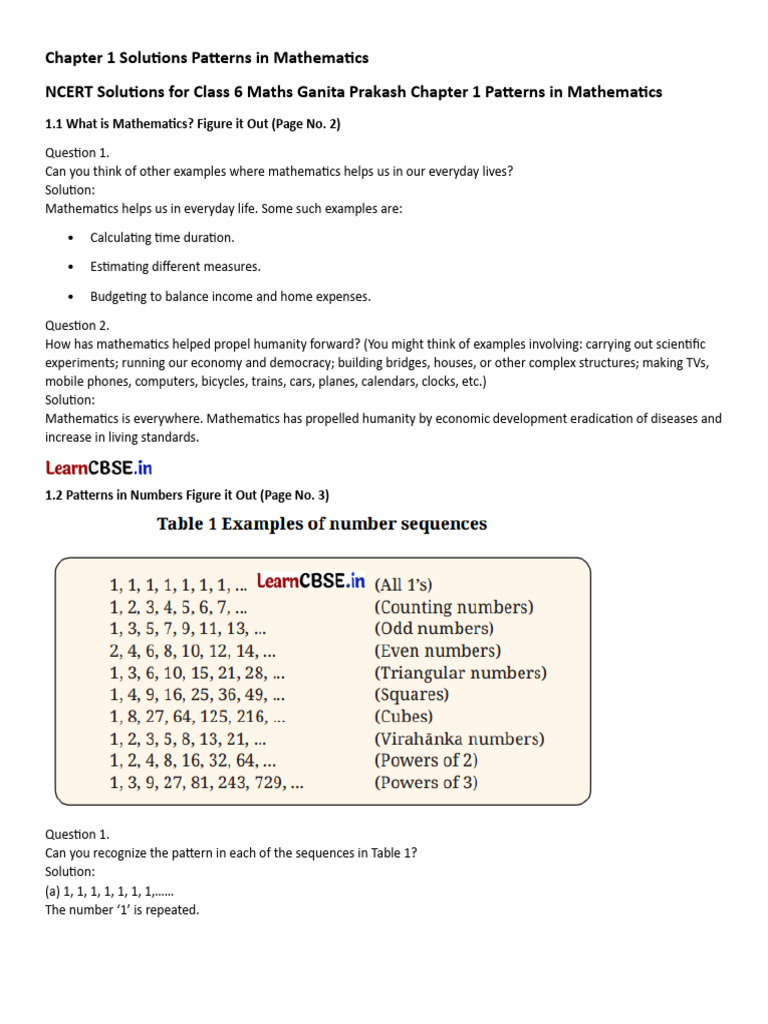 Chapter 1 Solutions Patterns in Mathematics | PDF | Triangle | Shape