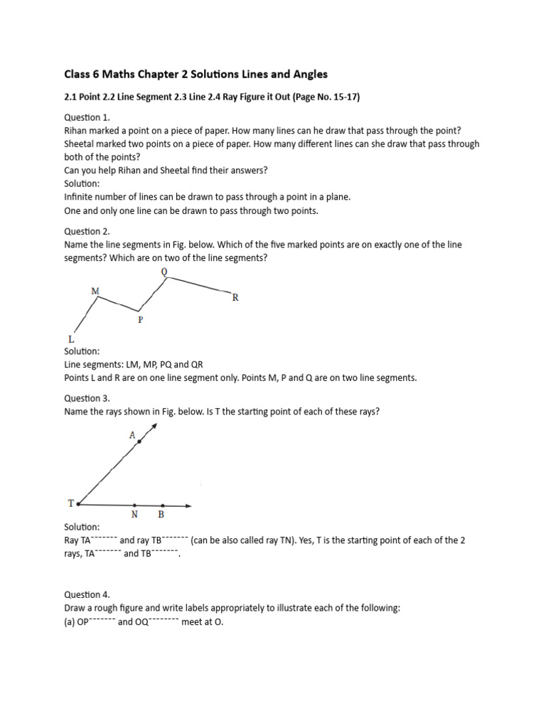 Class 6 Maths: Lines and Angles Solutions | PDF | Angle | Elementary ...