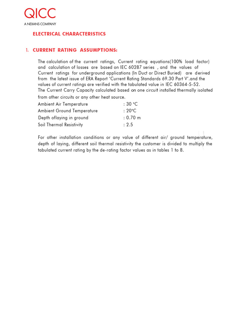 Electrical Characteristics CCC LV Cables (2020) | PDF | Electricity ...