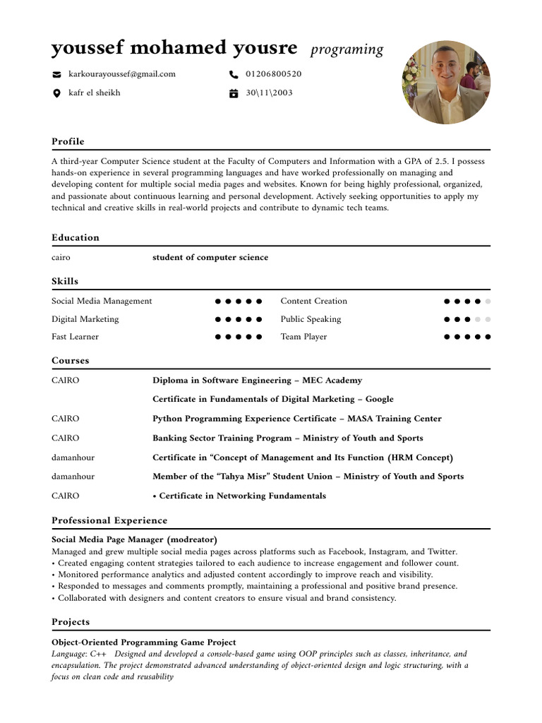 Youssef Mohamed Yousre FlowCV Resume 20250601 | PDF | Object Oriented ...
