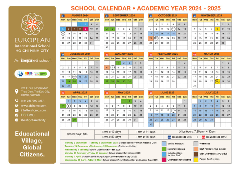 EIS School Calendar 2024 2025 | PDF | Educational Stages | Observances