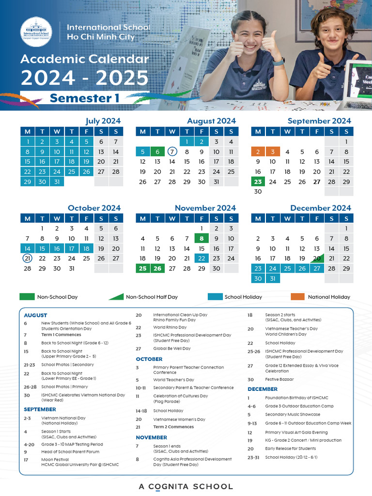 ISHCMC Academic Calendar 2024-2025 | PDF | Holidays | Entertainment Events