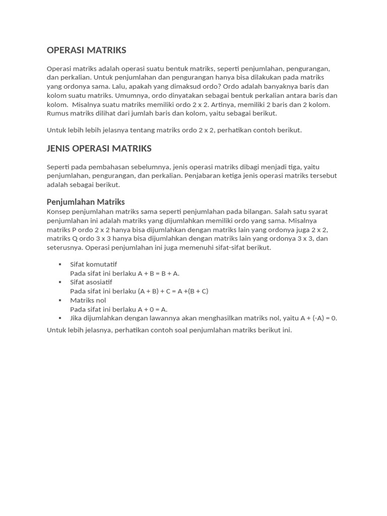 Matrik Dan Operasi Matriks | PDF