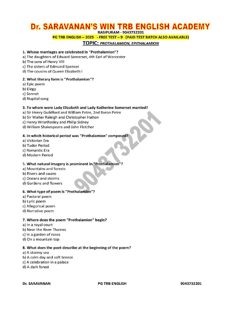 Dr. Saravanan's Win Test 9 QUESTIONS - 1 | PDF