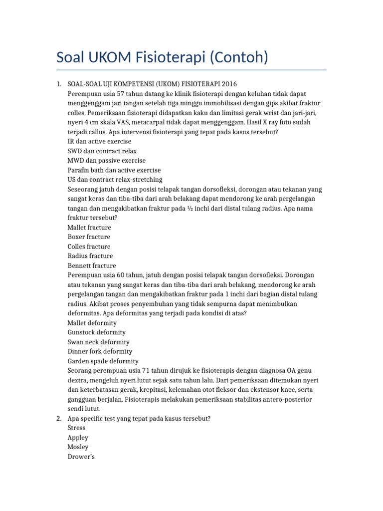Soal UKOM Fisioterapi 2025 dan Jawaban | PDF