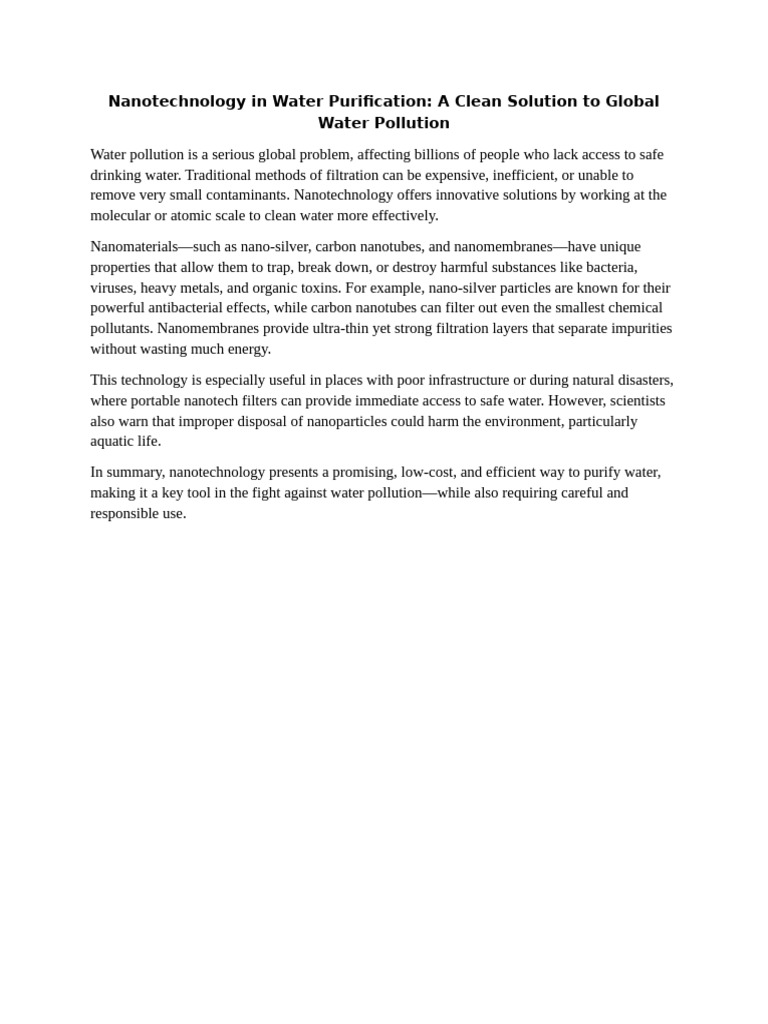 Nanotechnology in Water Purification | PDF