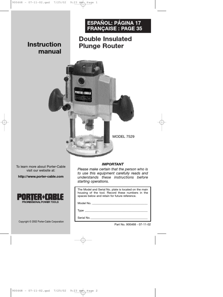 Porter Cable 7529 Plunge Router | PDF | Ac Power Plugs And Sockets ...