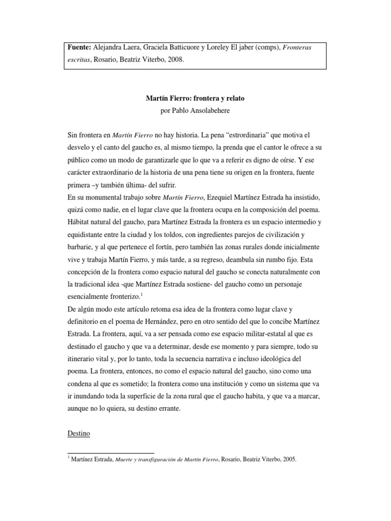 Martin Fierro Frontera y Relato Ansolabehere | PDF | Comillas | Nación