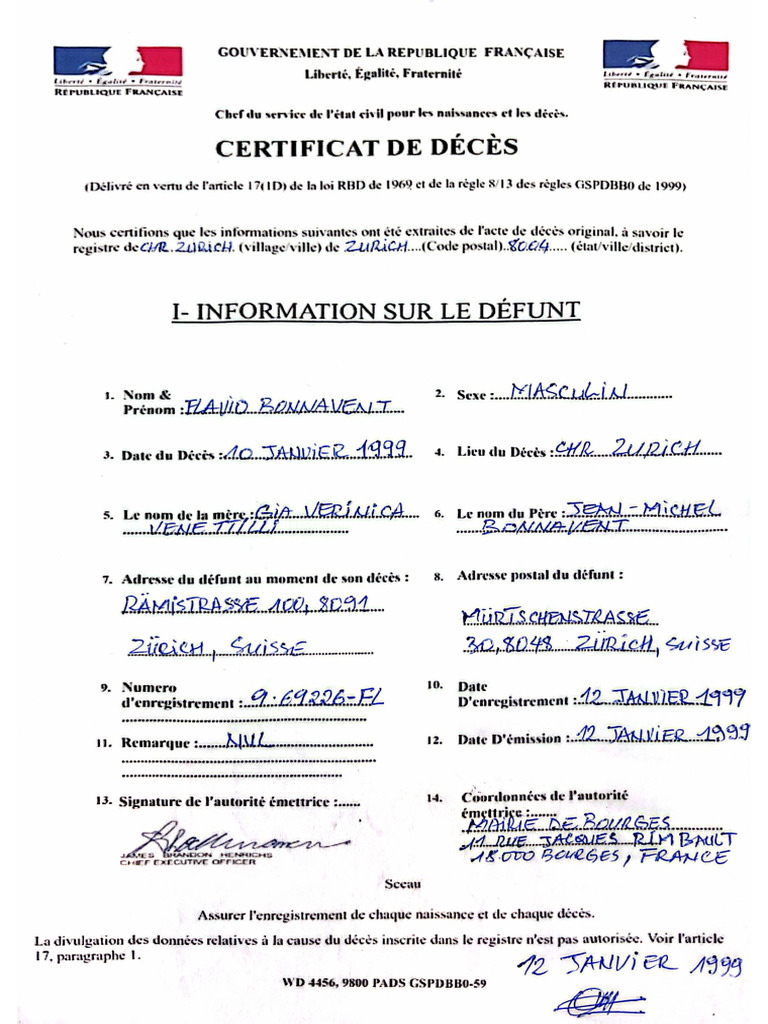 Certificat de Décès | PDF