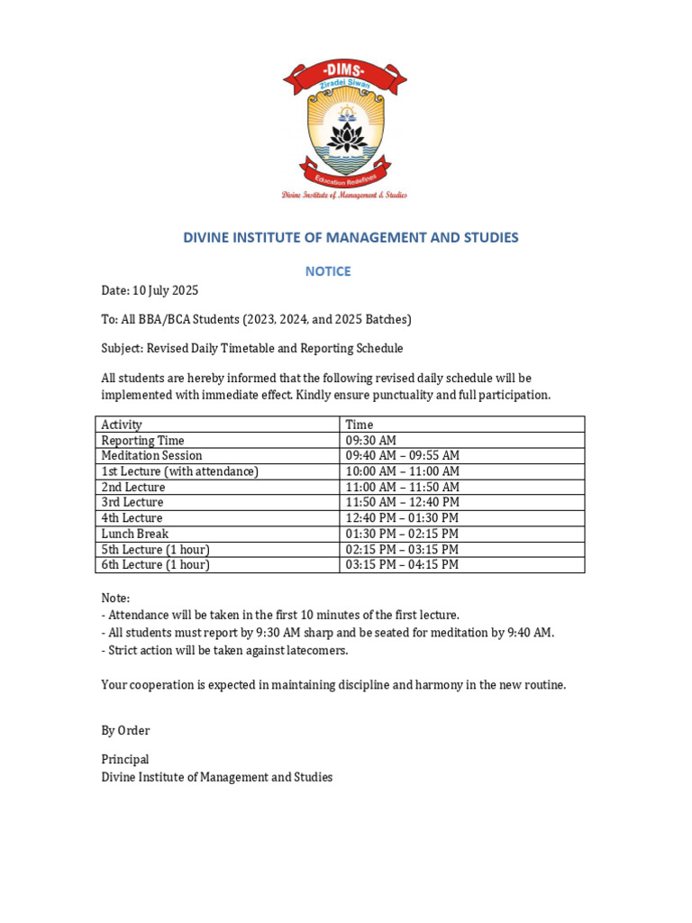Revised Timetable Notice | PDF