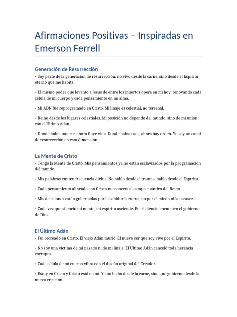 Afirmaciones Positive Emerson Ferrell | PDF