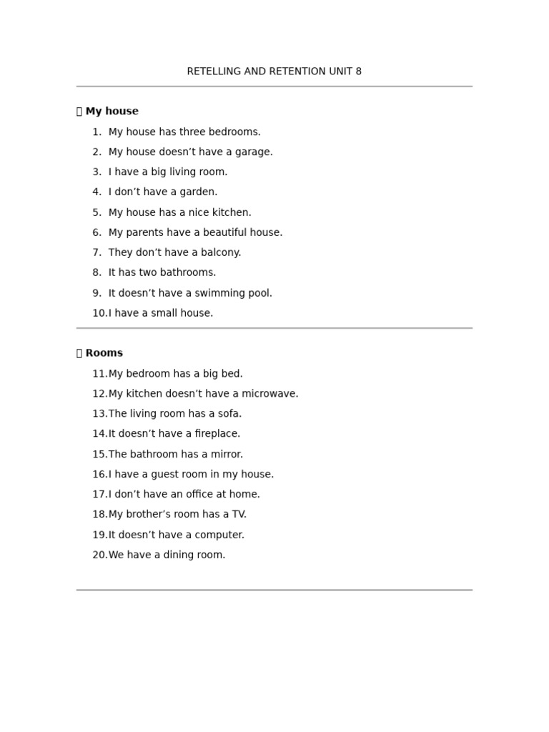 Retelling and Retention Unit 8 | PDF