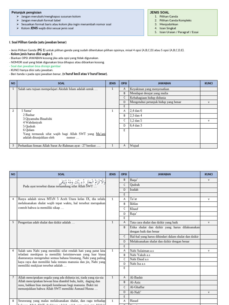 Template Soal - AA | PDF