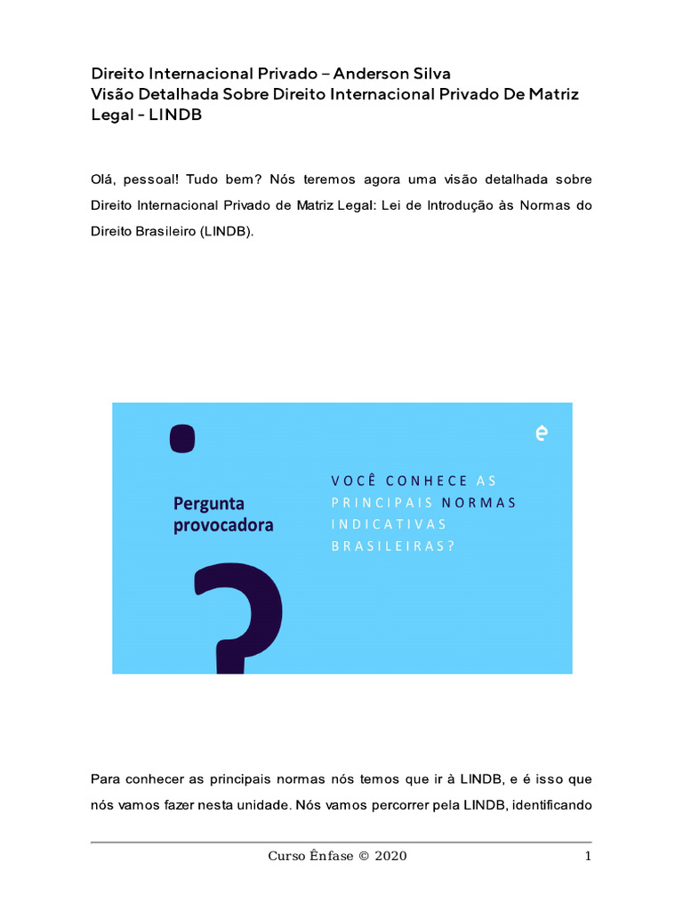 Resumo Aula 02.2 - Direito Internacional Privado de Matriz Legal - LINDB | PDF