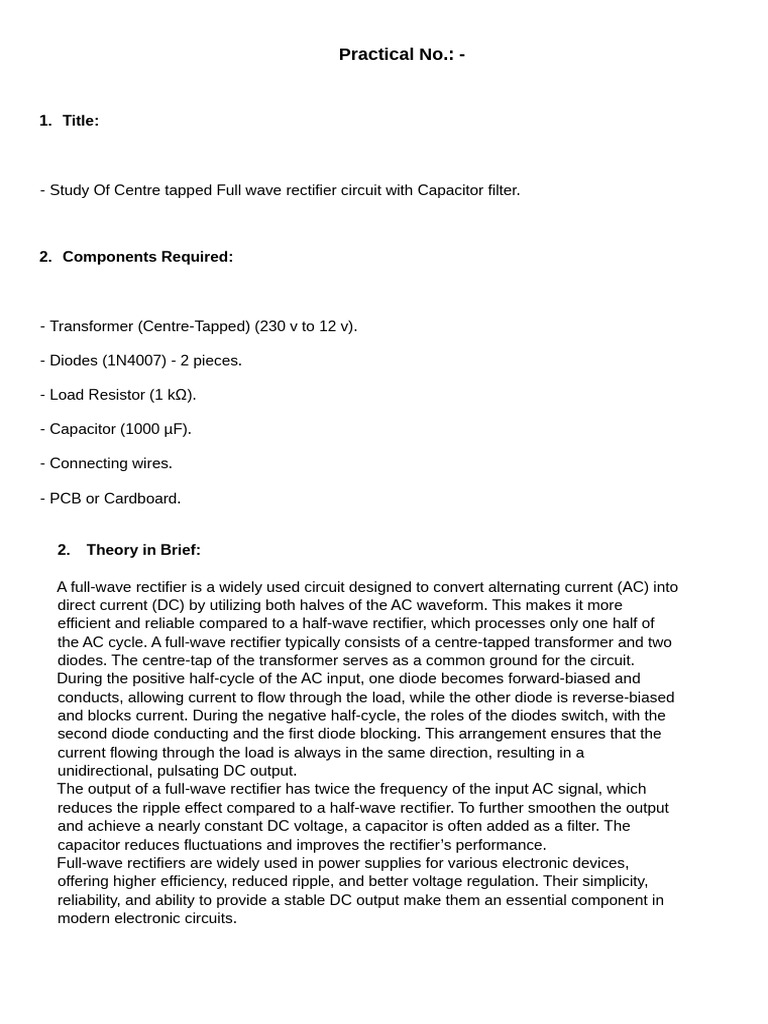 Full Wave Rectifier Practical 8 | PDF | Rectifier | Direct Current