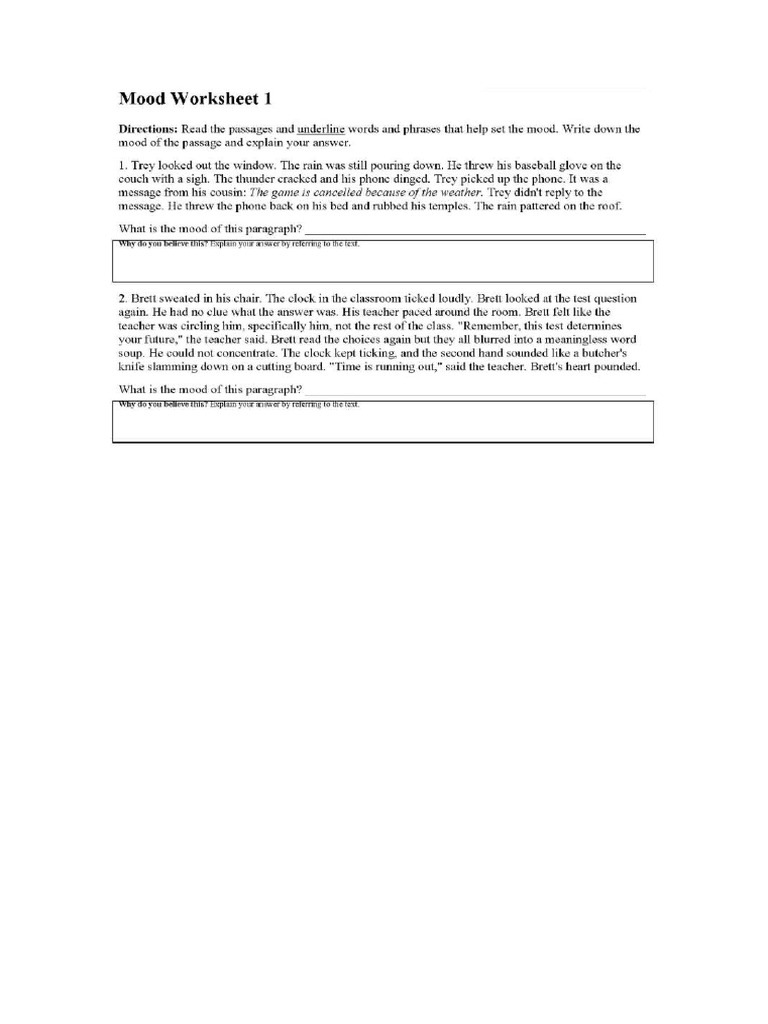 Mood Worksheet | PDF
