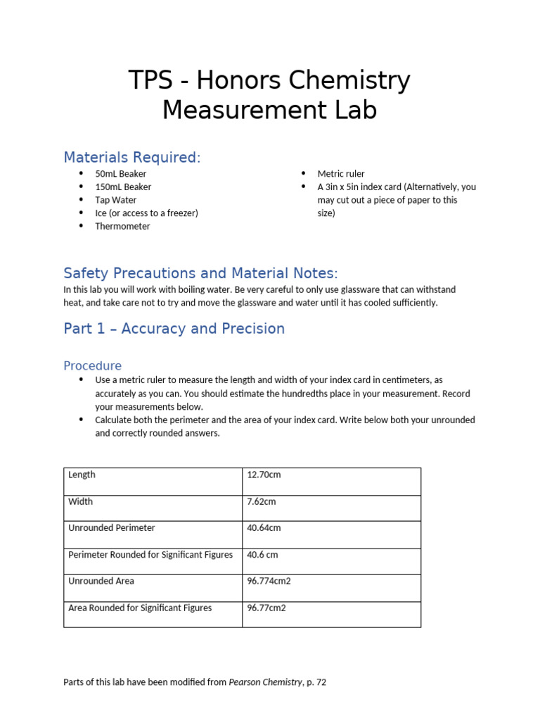 Honors Chemistry Measurement Lab Guide | PDF | Ice | Melting Point