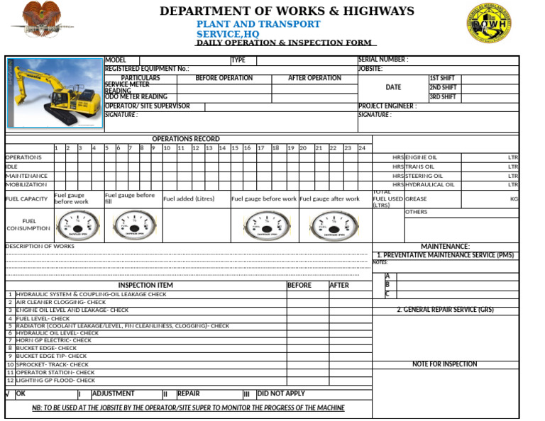 Daily Equipment Operation Log | PDF