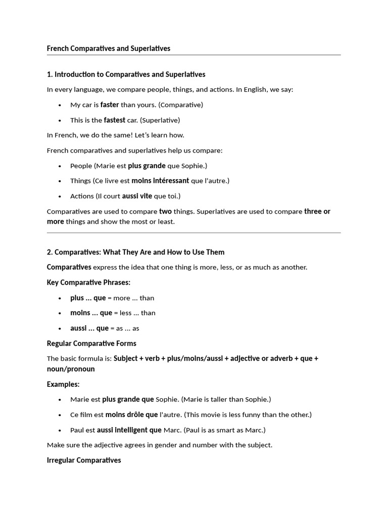 French Comparatives and Superlatives | PDF | Adjective | Linguistics
