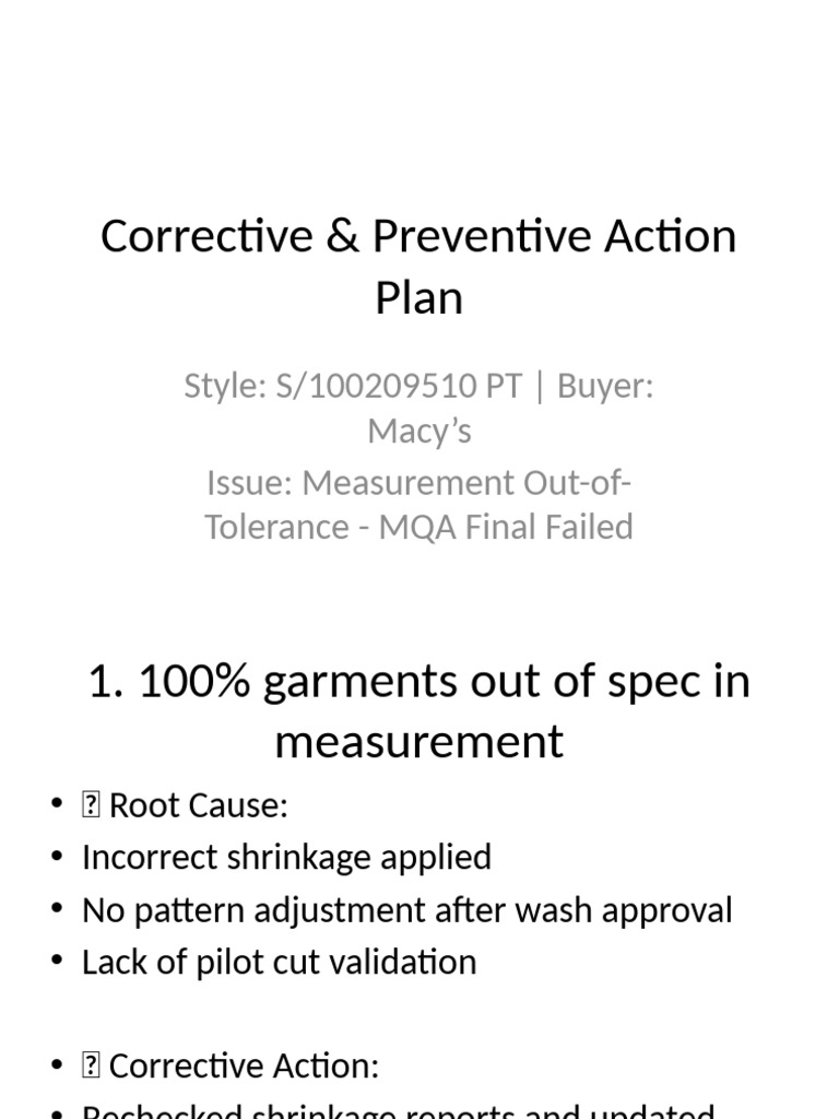 Corrective Action Plan for Measurement Issues | PDF