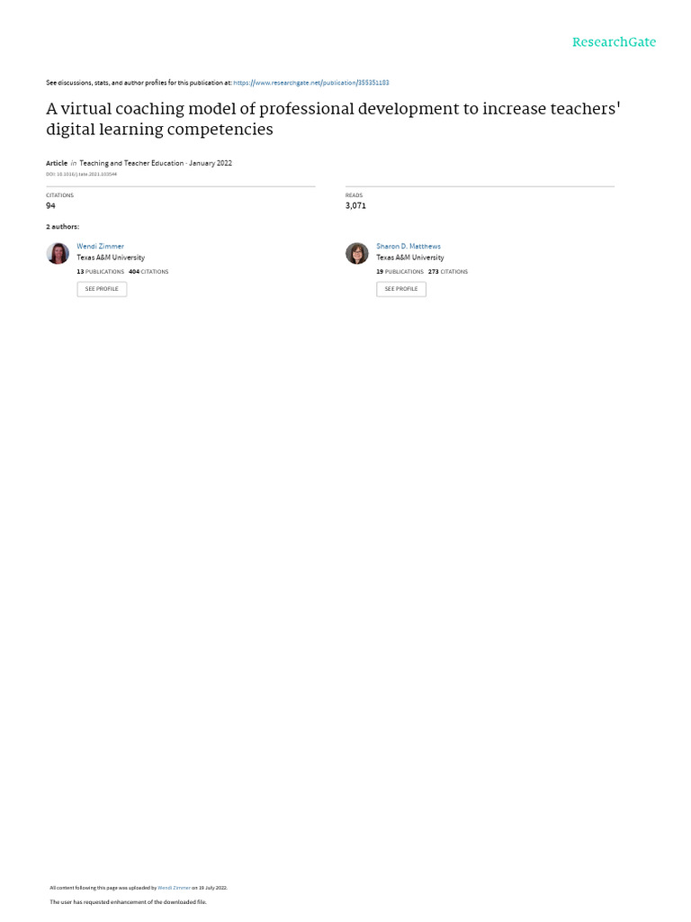 A Virtual Coaching Model of Professional Development To Increase Teachers' Digital Learning ...